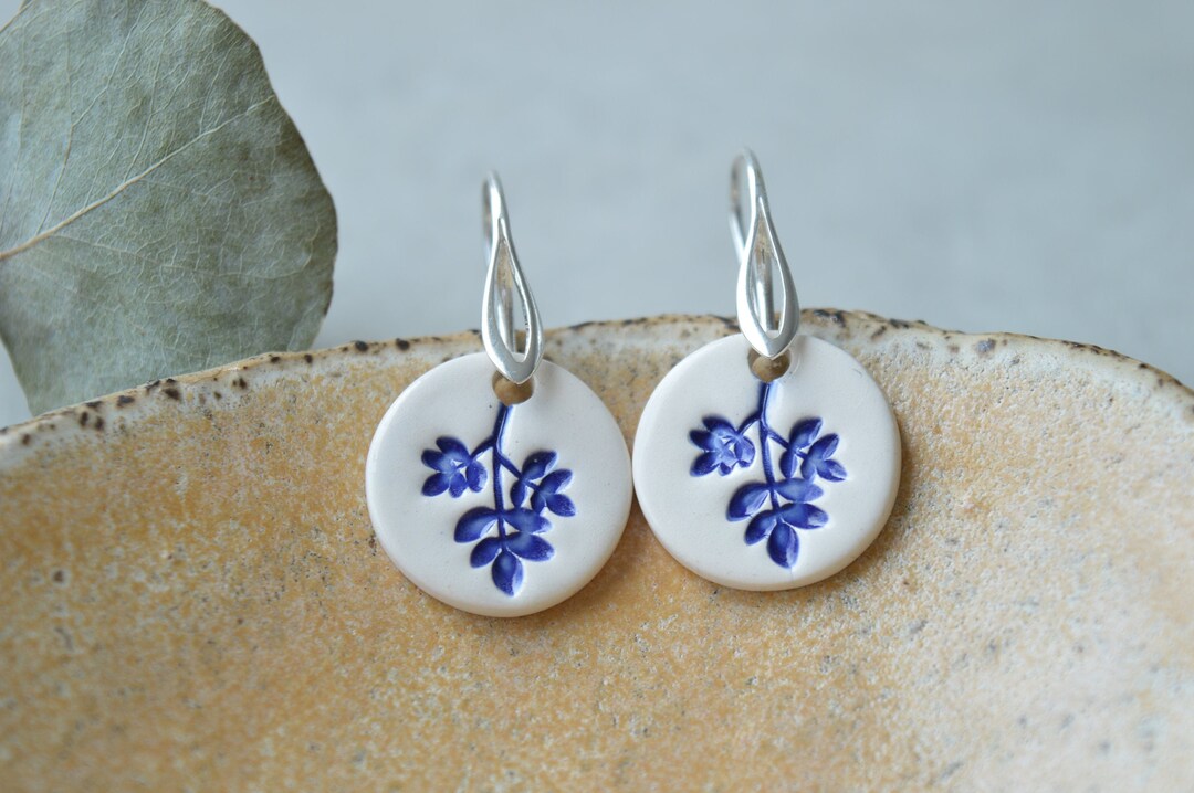 Sterling Silver Ceramic Earring, Delft Blue Jewellery, Folk Art ...