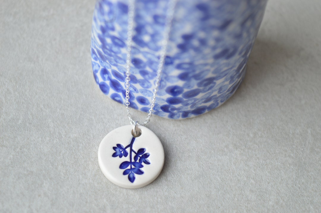 Leaf Pendant Necklace, Delft Blue Ceramic Jewellery, Someting Blue ...