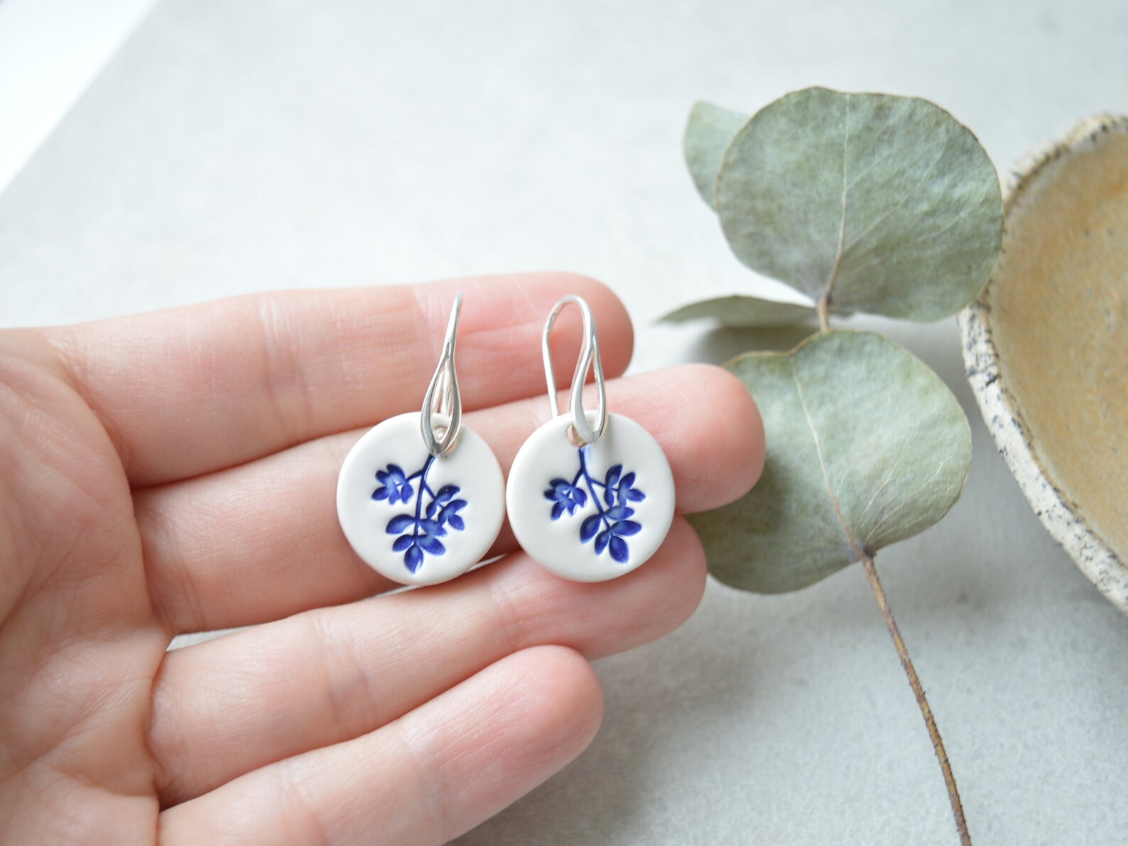 Sterling Silver Ceramic Earring, Delft Blue Jewellery, Folk Art ...