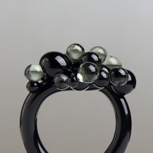 Black Glass Cocktail Ring • Unique Funky Modernist Handmade Jewelry ...