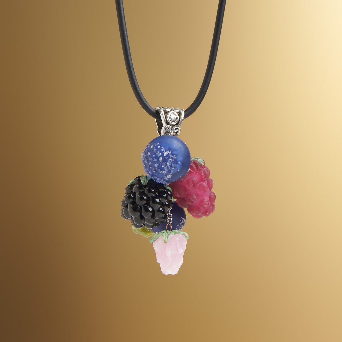 Raspberry Blackberry and Blueberry Necklace Glass Berry - Etsy