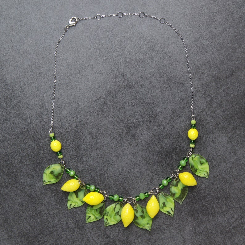 Lemon Necklace Glass Fruit Necklace Citrus Necklace Statement | Etsy