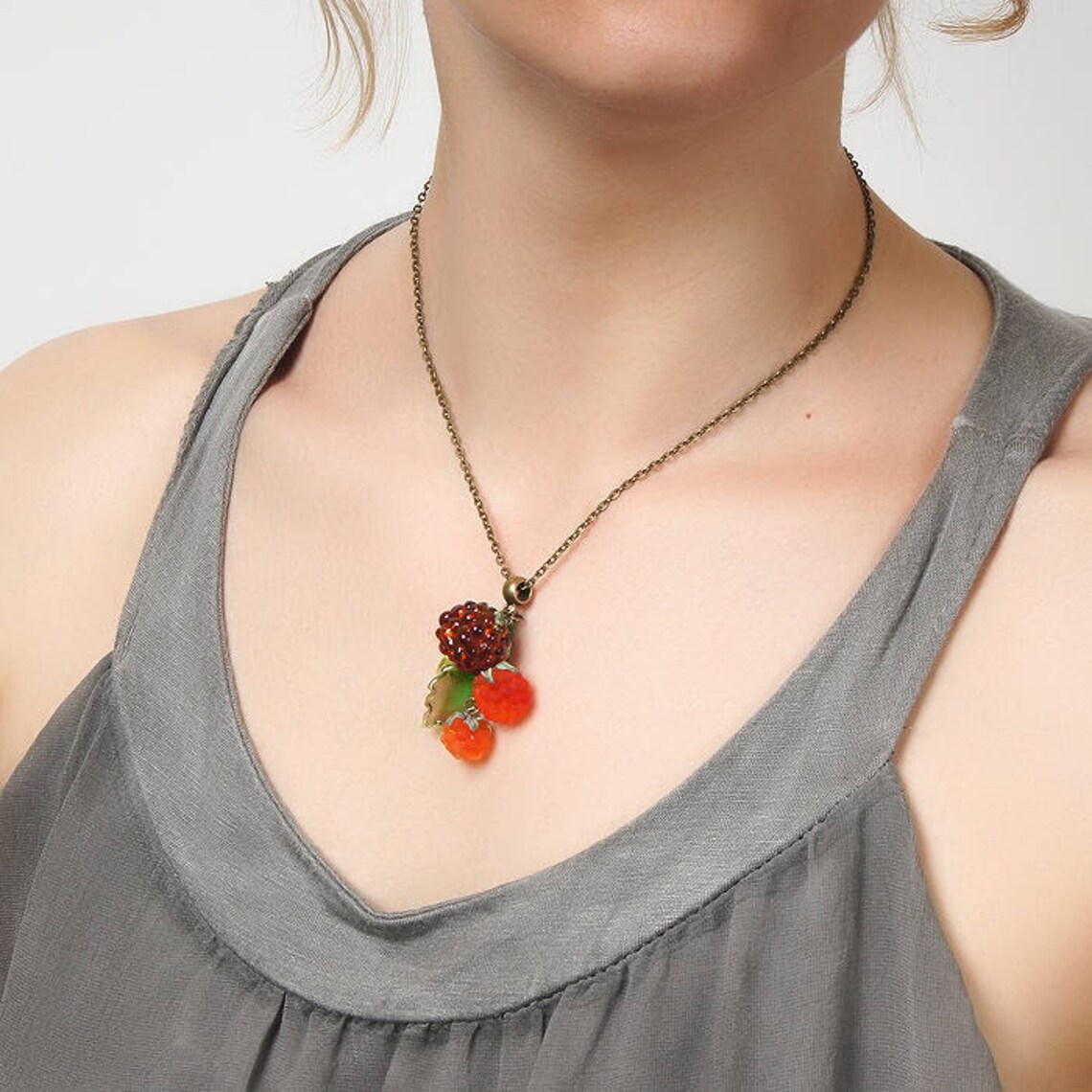 Red blackberry necklace Orange berry necklace Red fruit | Etsy