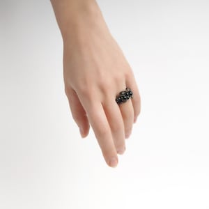 Black Cluster Ring Chunky Black Ring Black Cocktail Ring Big Glass Ring ...