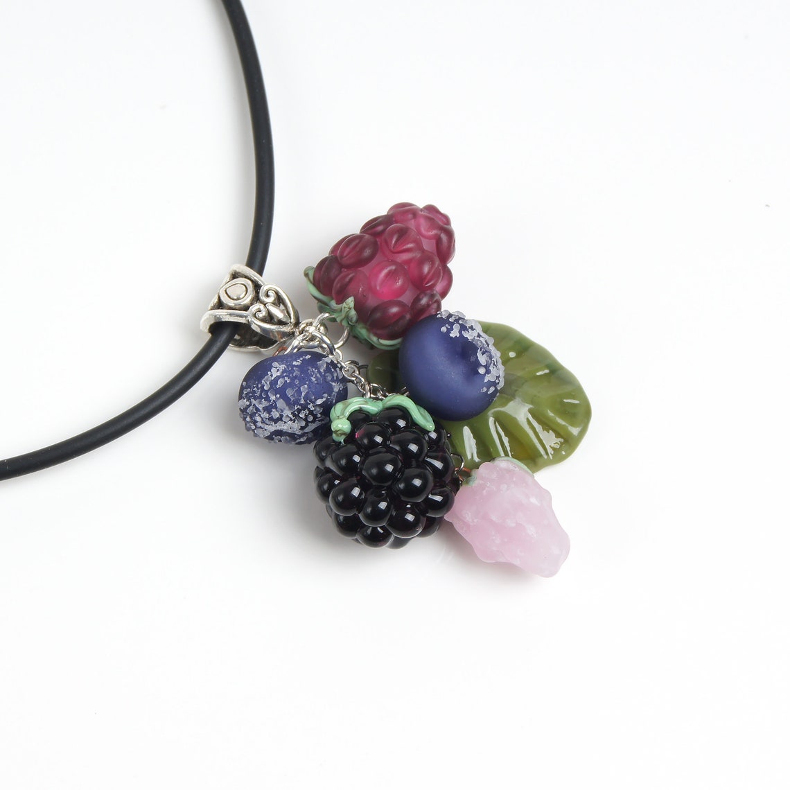 Raspberry Blackberry and Blueberry Necklace Glass Berry - Etsy