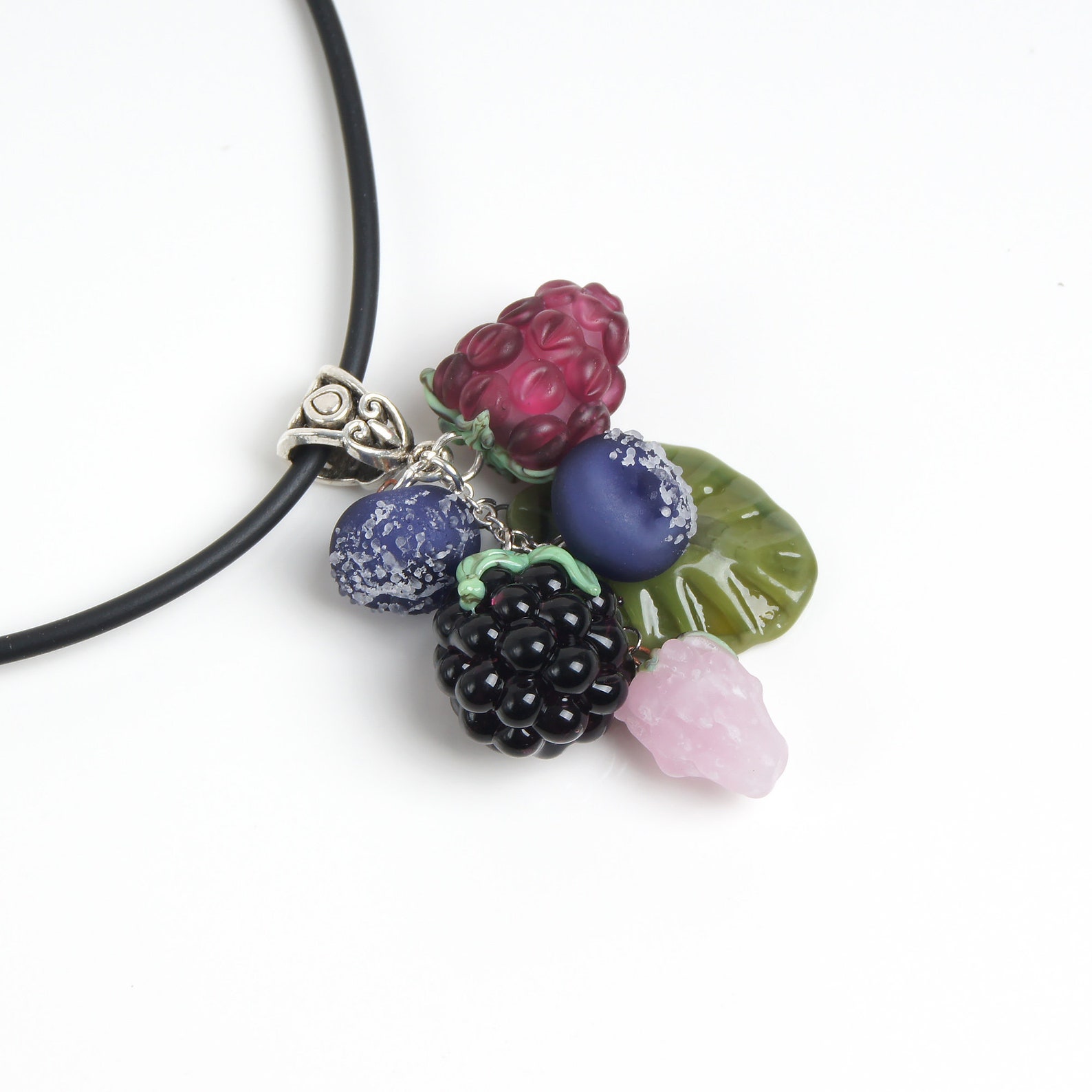 Raspberry blackberry and blueberry necklace Glass berry | Etsy