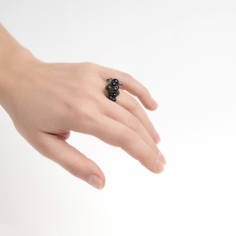 Black Cluster Ring Chunky Black Ring Black Cocktail Ring Big - Etsy