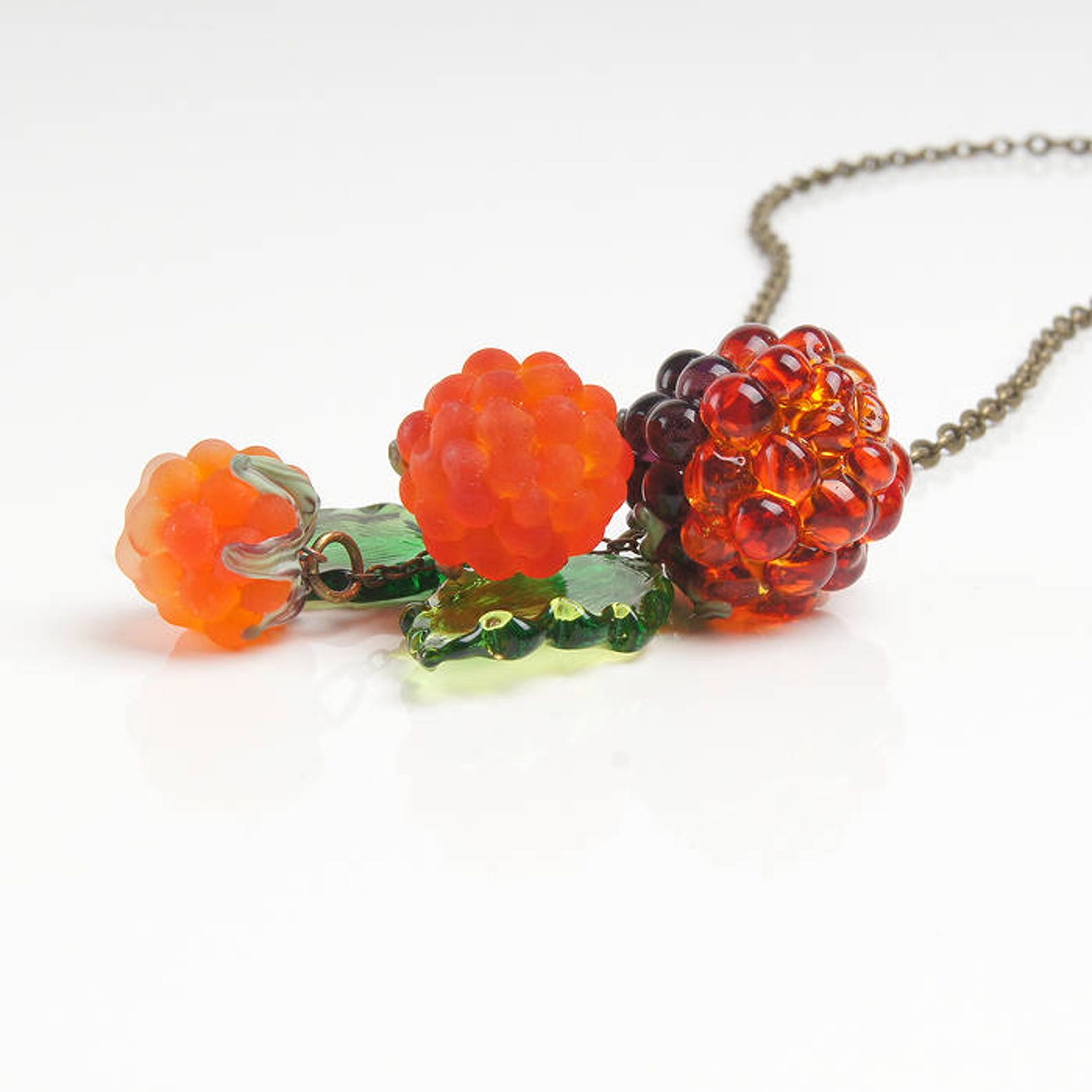 Red blackberry necklace Orange berry necklace Red fruit | Etsy