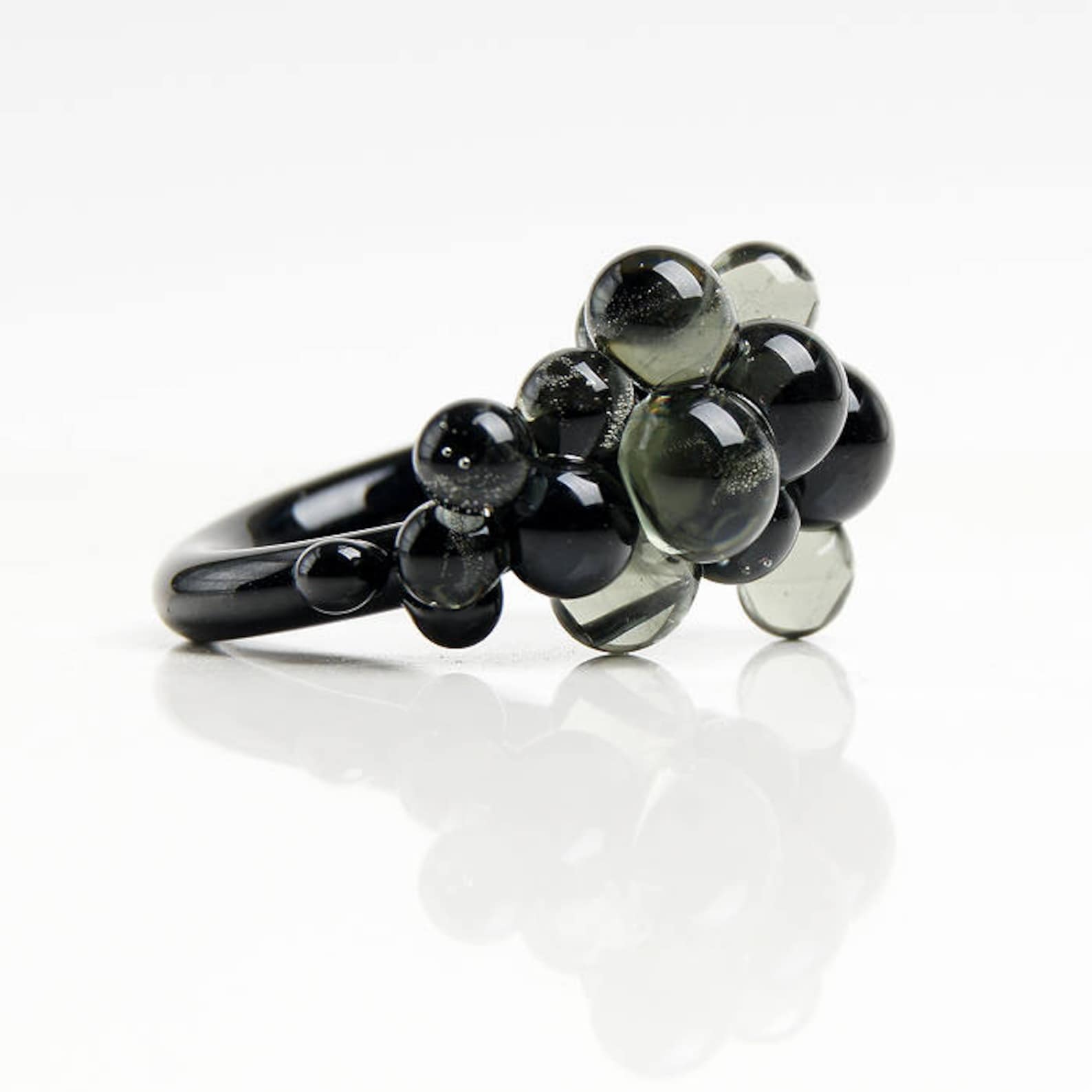 Black Cluster Ring Chunky Black Ring Black Cocktail Ring Big - Etsy
