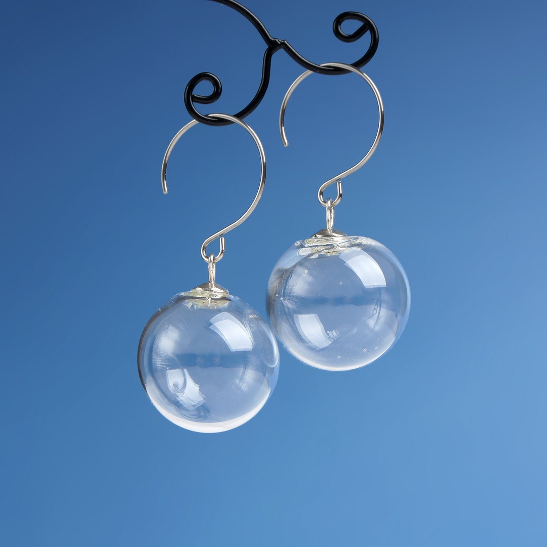 Blown Glass Dangle Bubble Earrings • Clear Handcrafted Elegant Funky ...