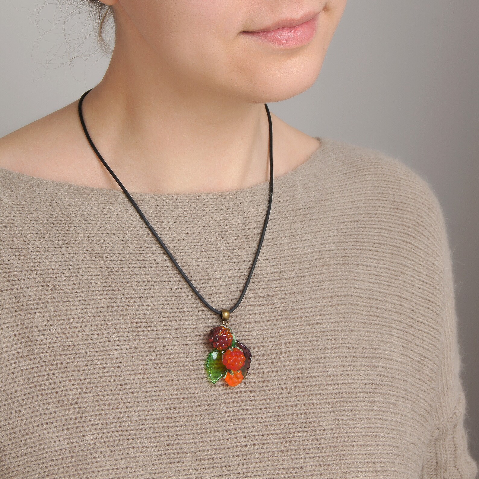 Red blackberry necklace Orange berry necklace Red fruit | Etsy
