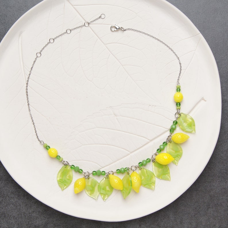 Lemon Necklace Glass Fruit Necklace Citrus Necklace Statement | Etsy