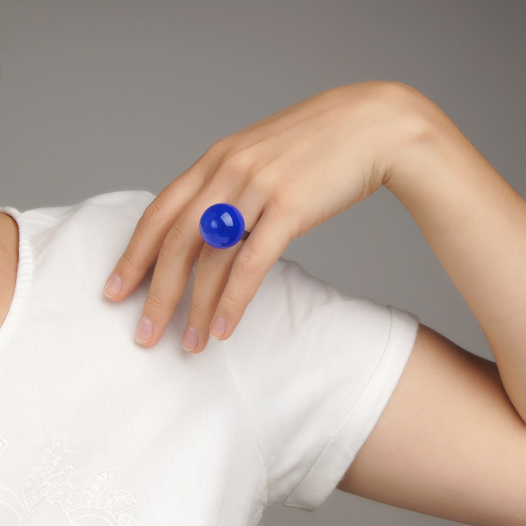 Modern Funky Blue Cocktail Ring • Unique Adjustable Glass Ball Jewelry ...
