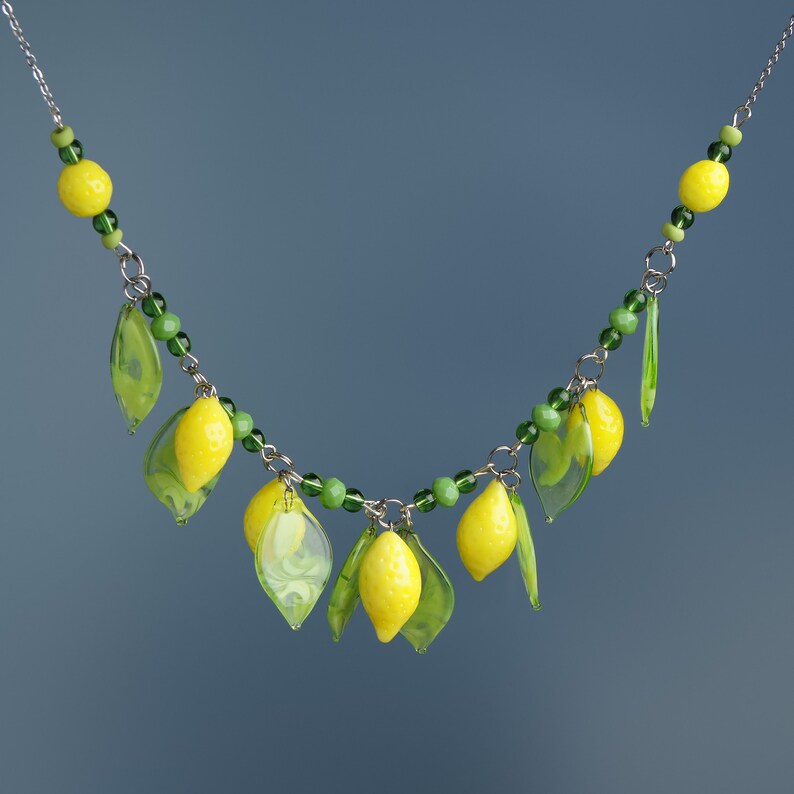 Lemon Necklace Glass Fruit Necklace Citrus Necklace Statement | Etsy