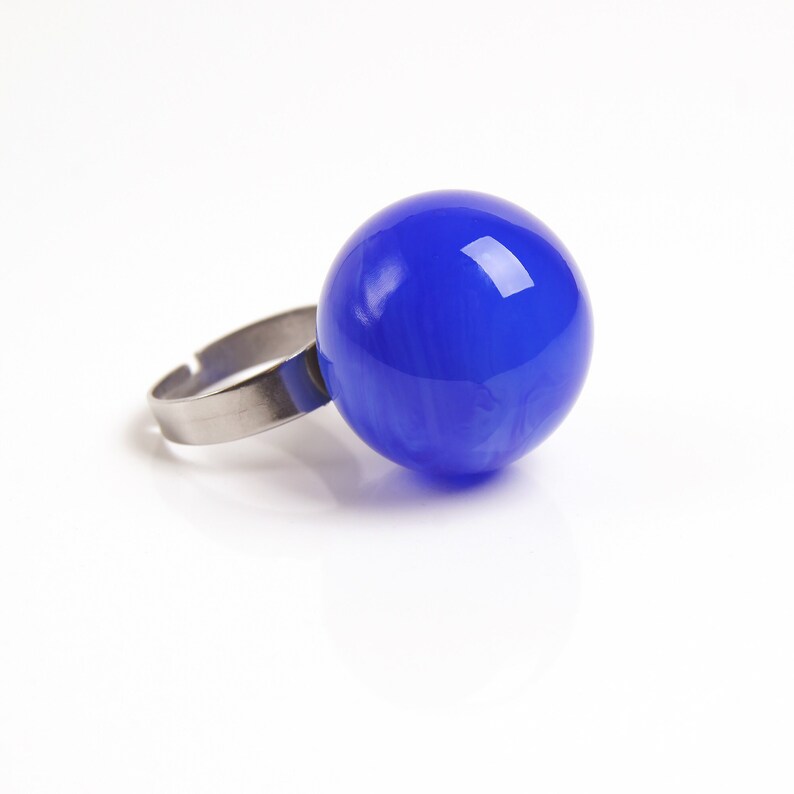 Modern Funky Blue Cocktail Ring • Unique Adjustable Glass Ball Jewelry ...