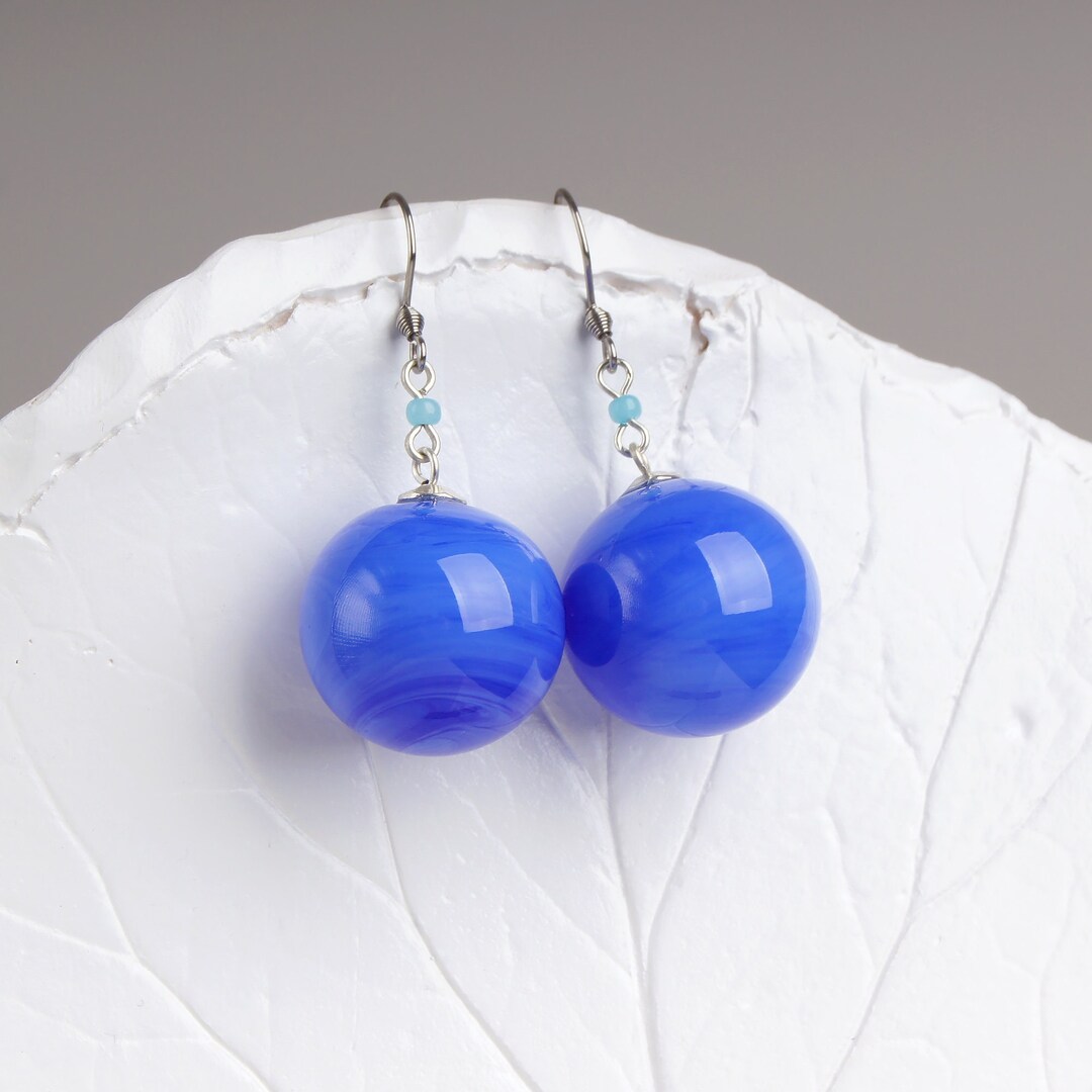 Navy Blue Bubble Earrings Dangle • Unique Modern Statement Drop ...