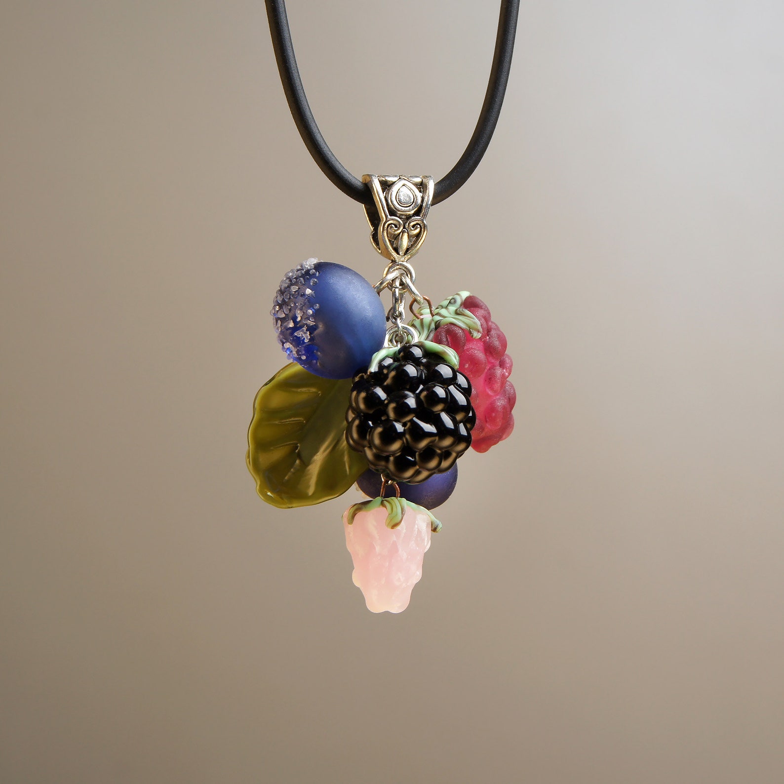 Raspberry Blackberry and Blueberry Necklace Glass Berry - Etsy