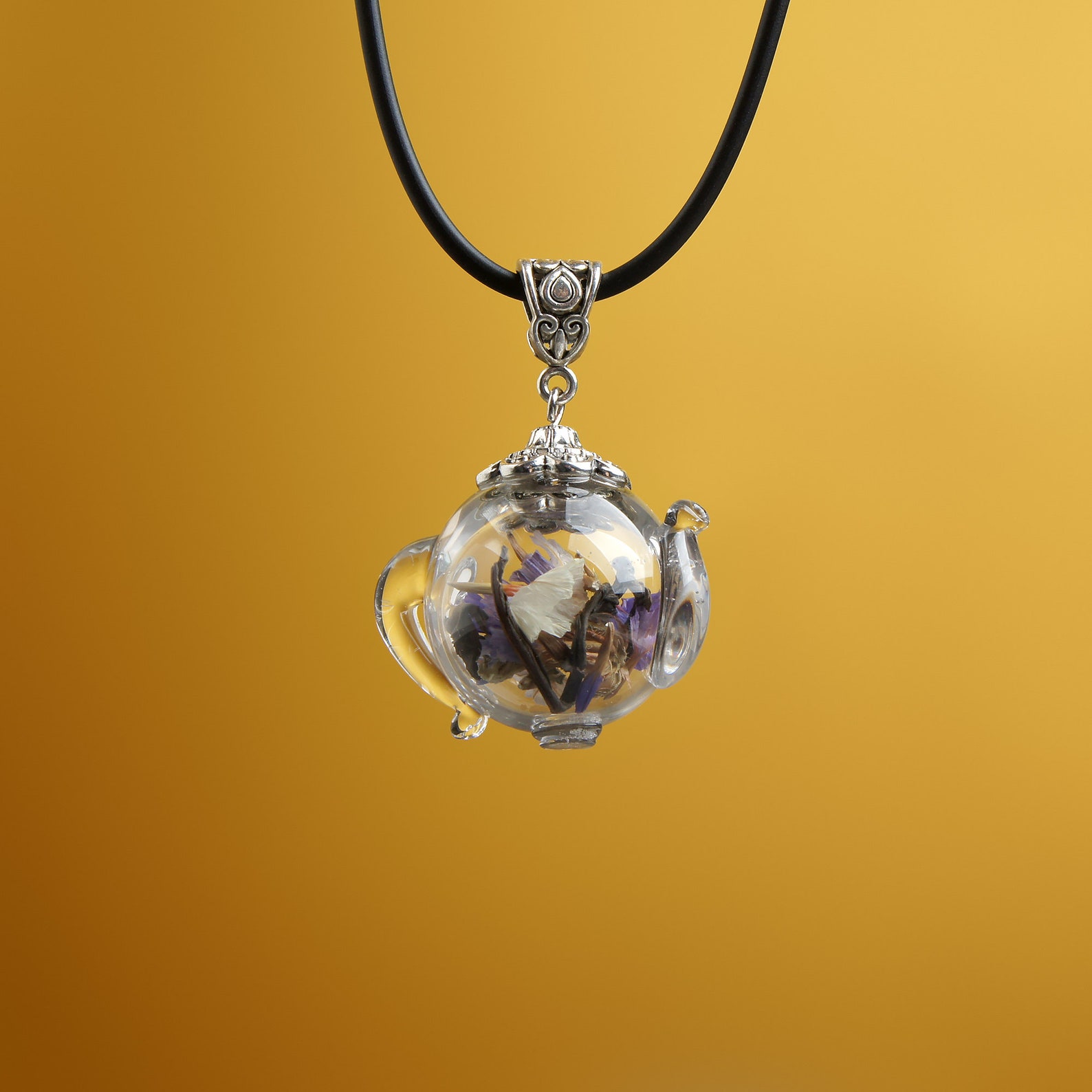 Cute Teapot Necklace Kawaii Necklace Tea Jewelry Real Flower - Etsy