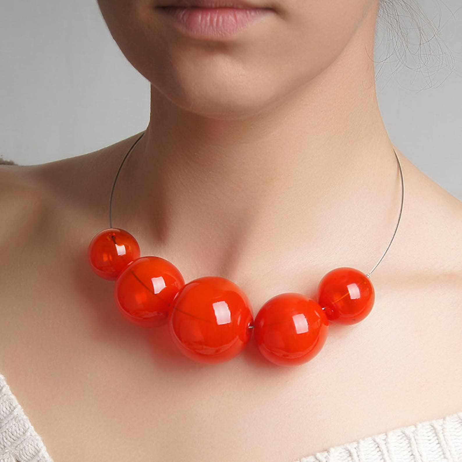 Large red necklace Glass bubble necklace Red chunky necklace | Etsy