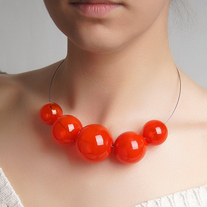 Large red necklace Glass bubble necklace Red chunky necklace | Etsy