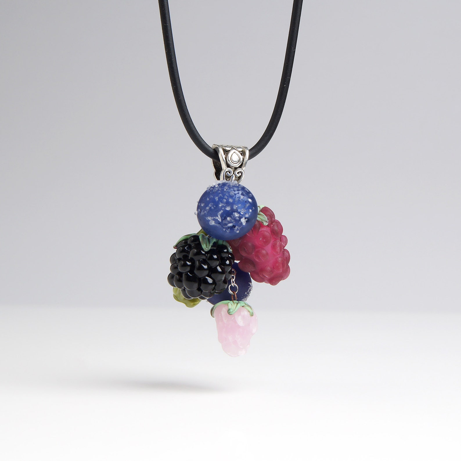 Raspberry blackberry and blueberry necklace Glass berry | Etsy
