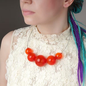 Large Red Necklace Glass Bubble Necklace Red Chunky Necklace Large Bead ...