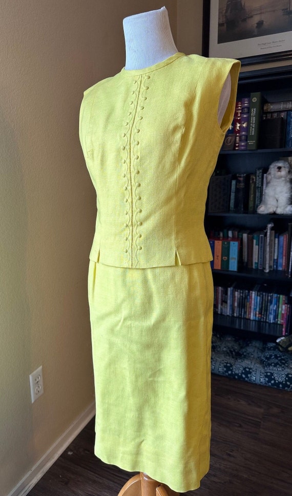 1960s S Lemon Yellow Shift Dress and Jacket set - Gem