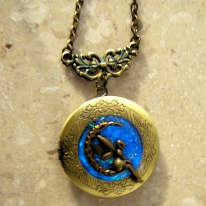 Glow in the Dark Moon Fairy Locket Necklace, Blue Moon Locket for ...