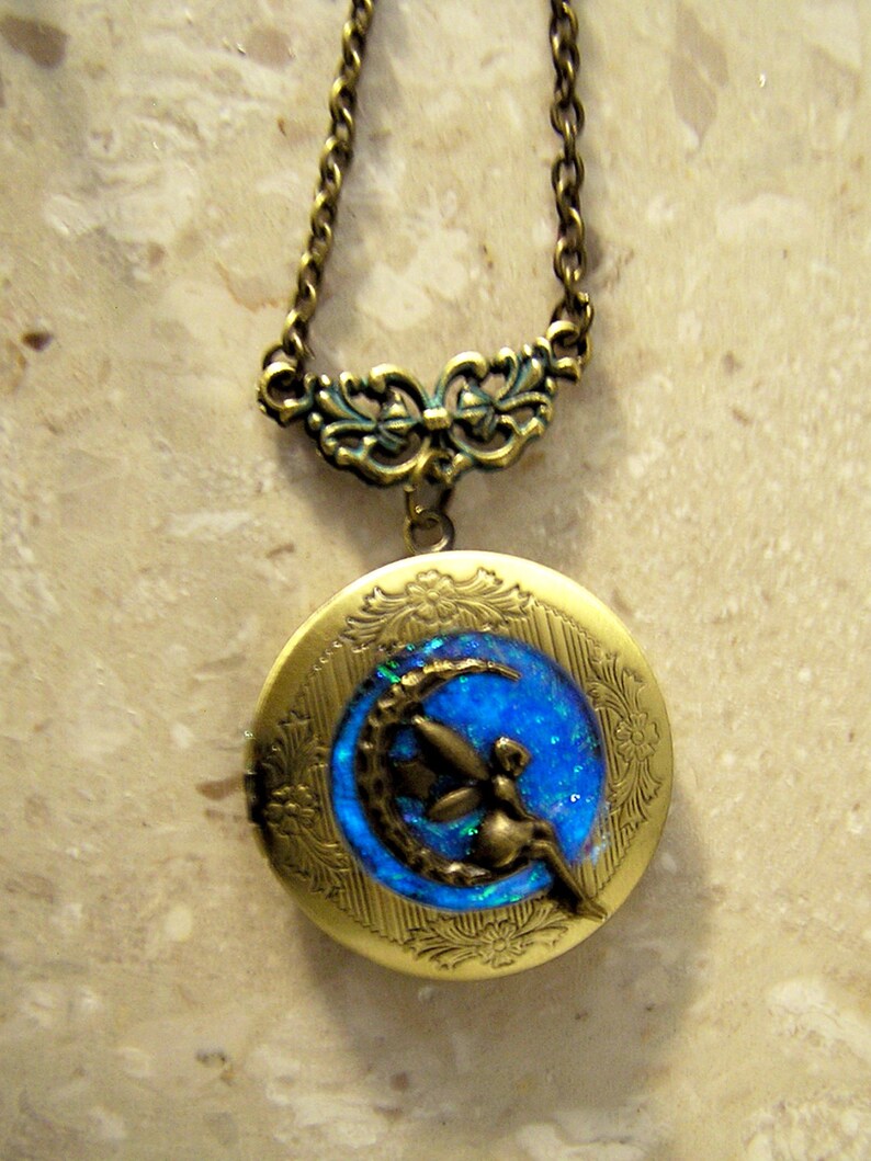 Glow in the Dark Fairy Locket Necklace, Blue Moon Photo Locket - Etsy