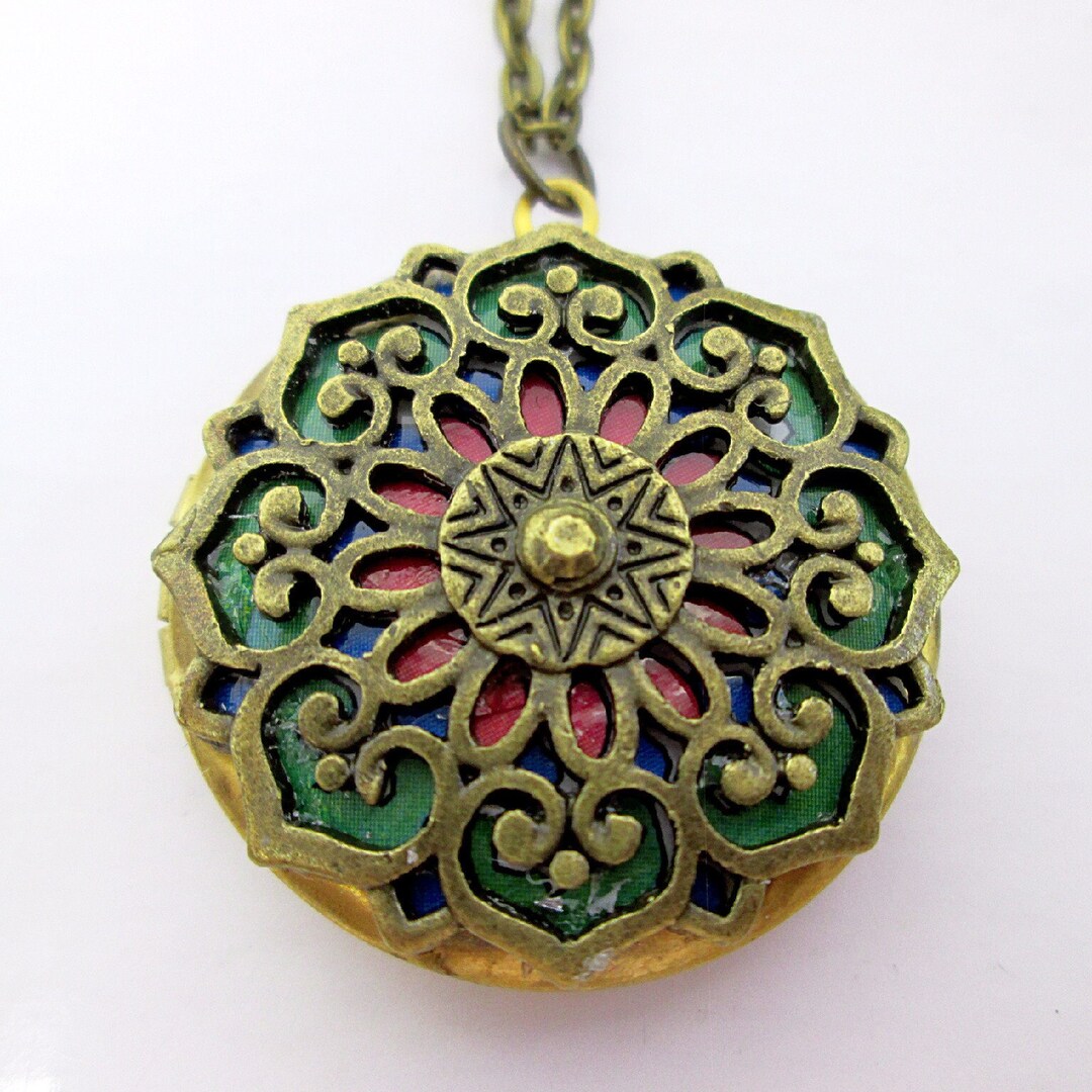 Mandala Locket Necklace, Antique Gold Brass Locket, Vintage Inspired ...