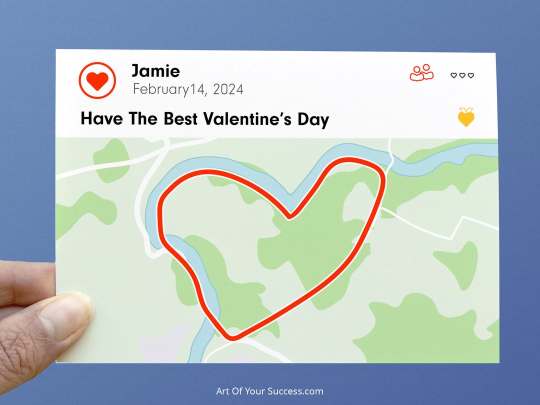 Personalised Heart 'strava Art' Card, Valentine’s Card for Runner ...