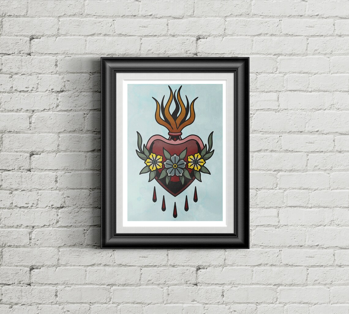 Sacred Heart Digital A3 Tattoo Print - Etsy UK