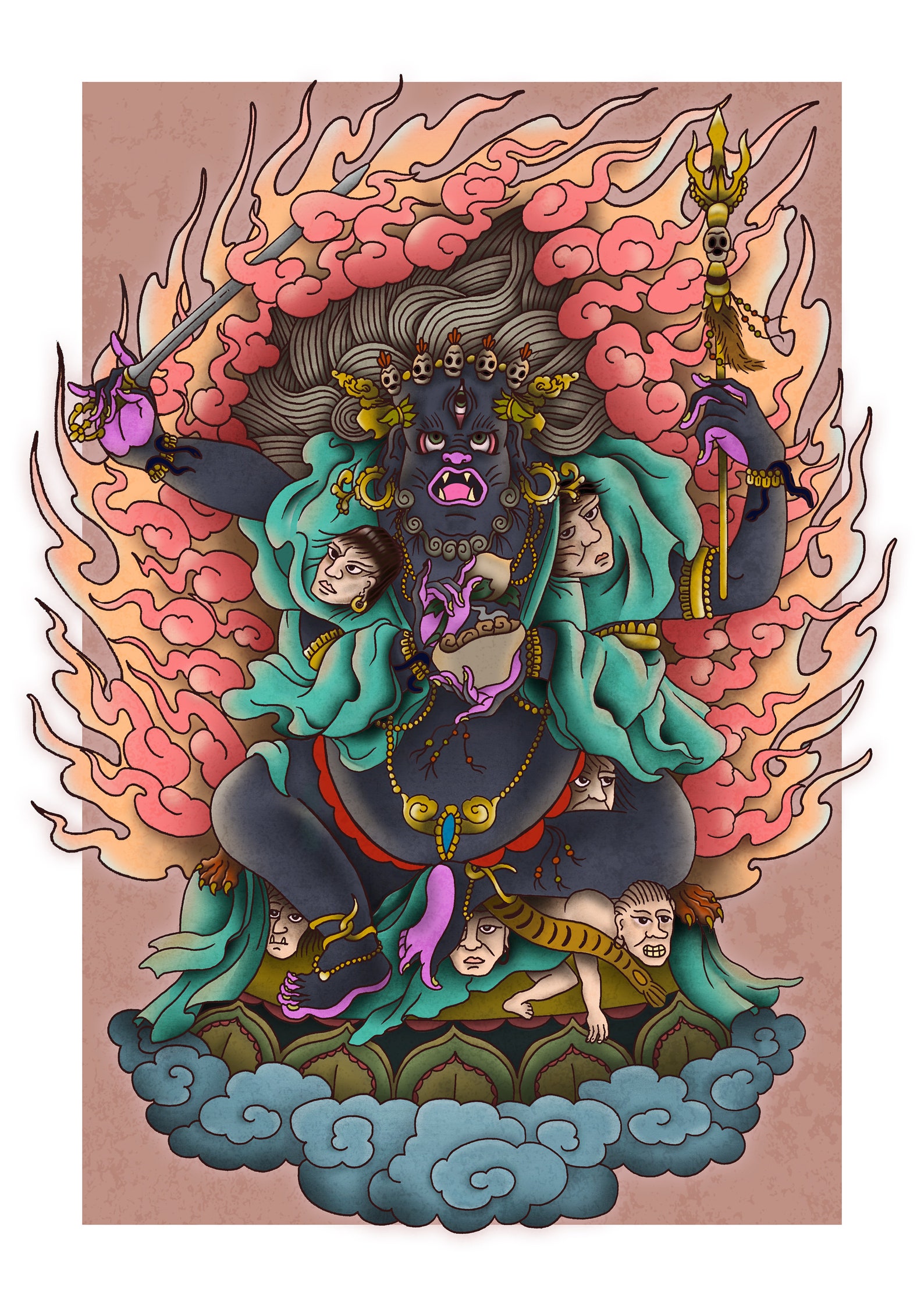 Mahakala Deity Tattoo Style Digital A3 Print - Etsy