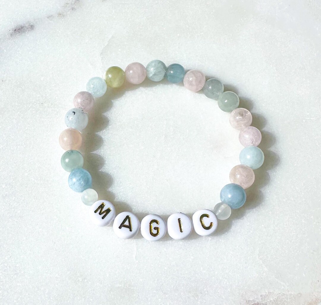 Magic Beaded Bracelet - Rainbow Morganite and Moonstone Genuine Crystal ...