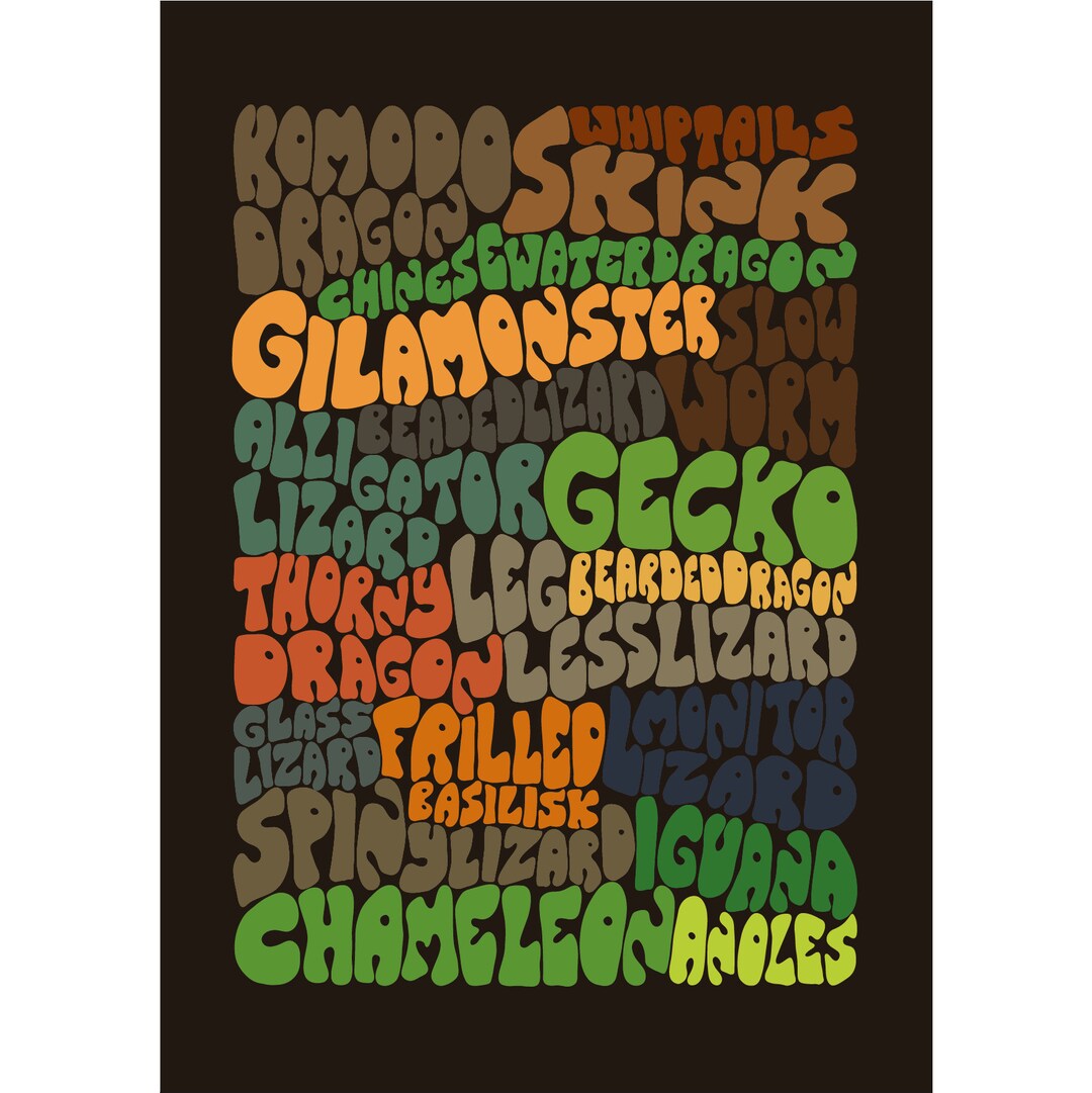Lizard Typography. 70's Style Typography, Lizard Poster. - Etsy