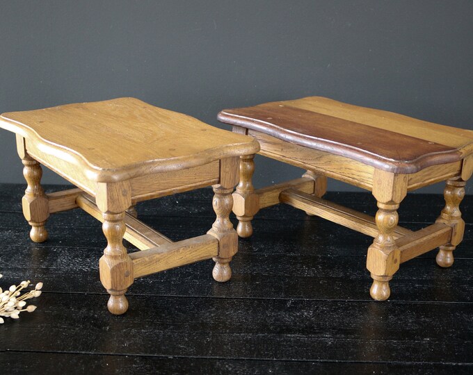 Pair of French Vintage Turned Wood Legs Rustic Wooden Footstools ...