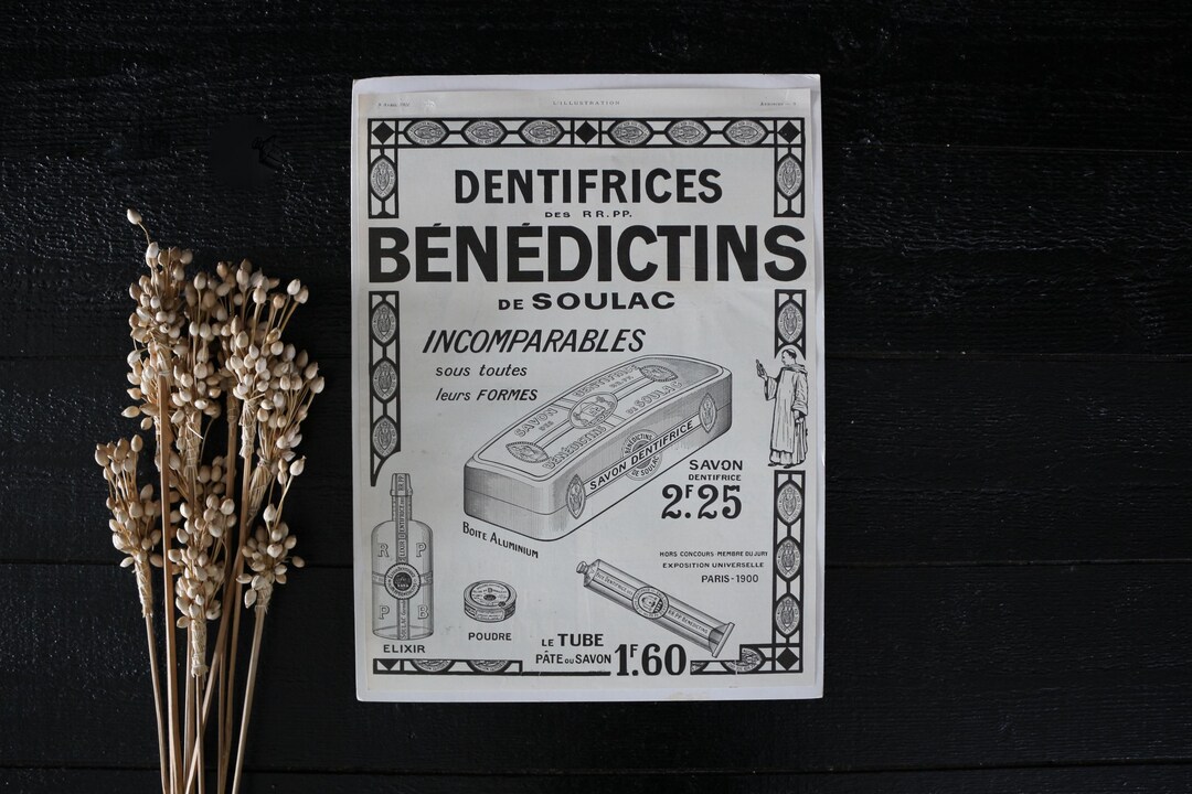 Vintage French Advertisement, Dentifrices Bénédictins De Soulac, 1922 ...