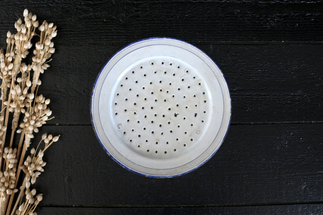 White Ceramic Draining Plate Vintage French Ironstone White Round ...