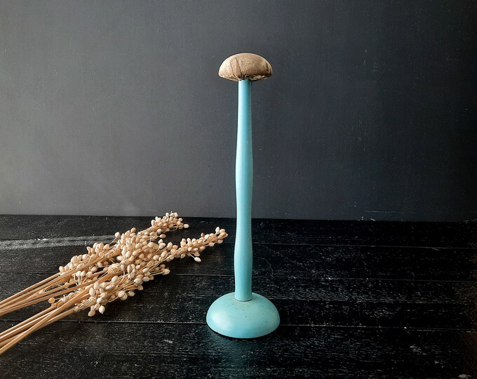 Antique French Turquoise Wooden Hat Stand, Turned Wood Hat Form ...