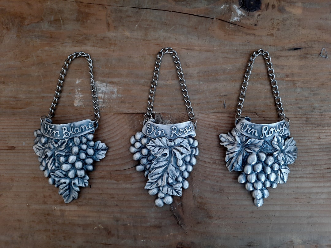 Pewter Wine Labels Metal Bottle Neck Tags With Bunch of Grapes Leaves ...