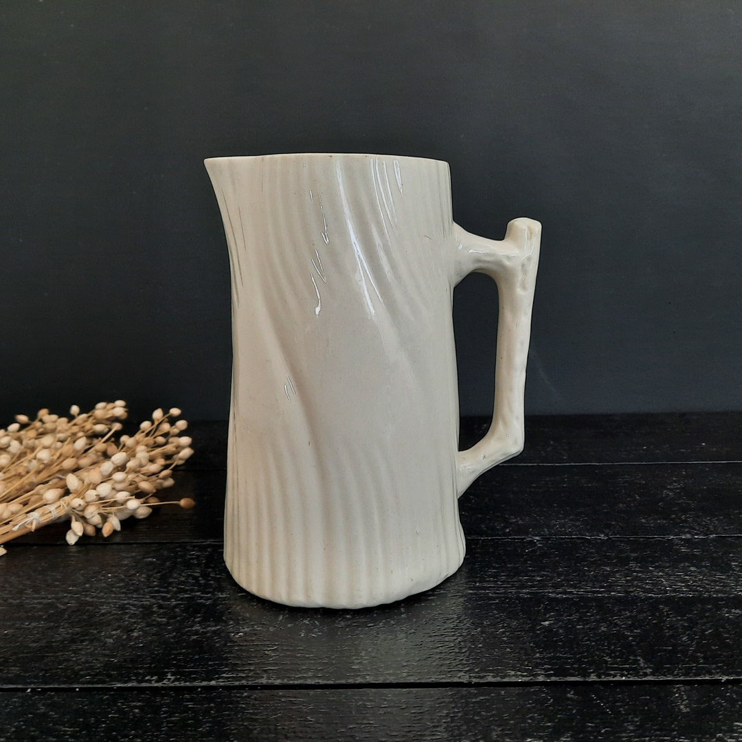 Vintage White Ironstone Pitcher, Rustic Branch Design White Glazed ...