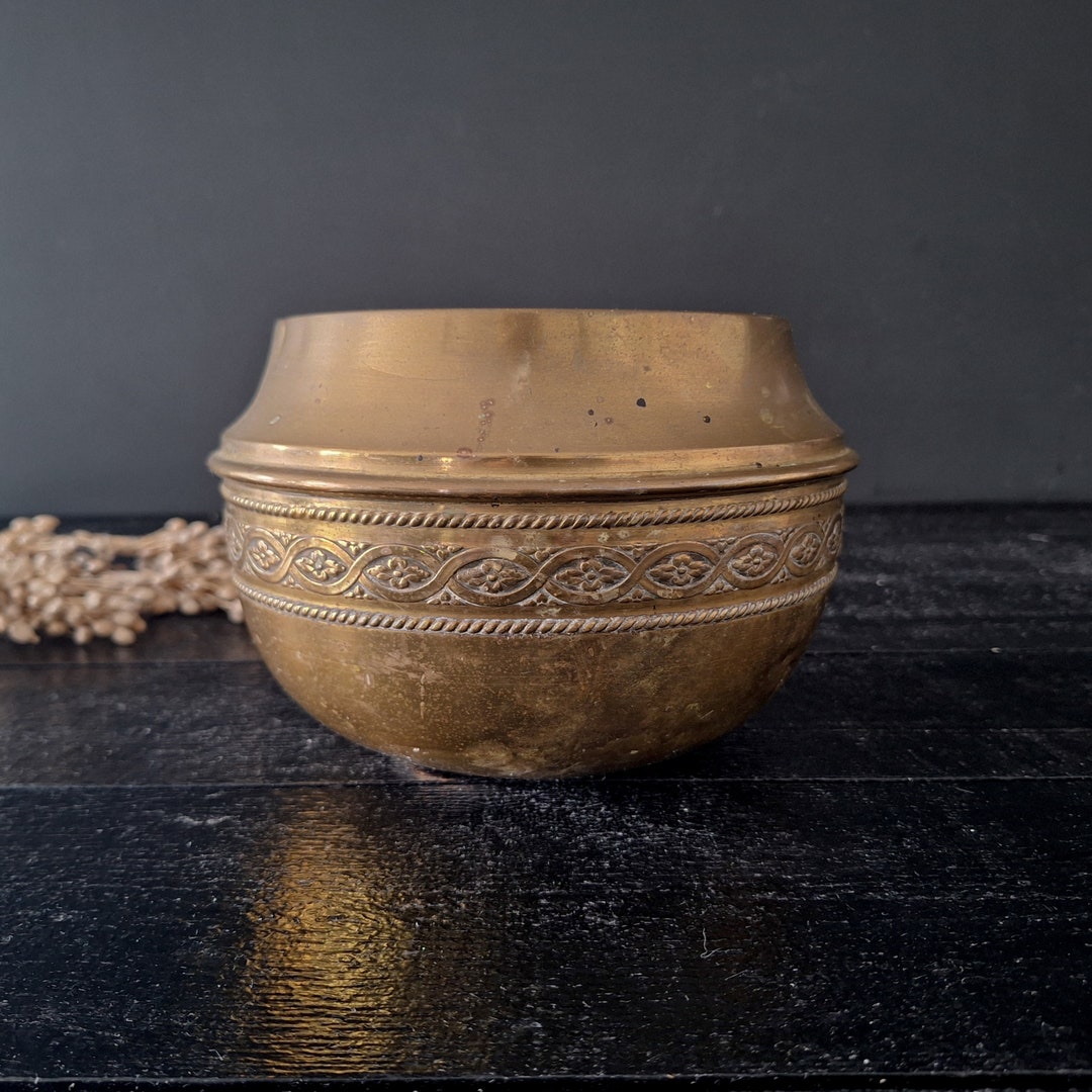 Copper Plant Pot Vintage, Golden Cache Pot Vintage Planter Pot Indoor ...