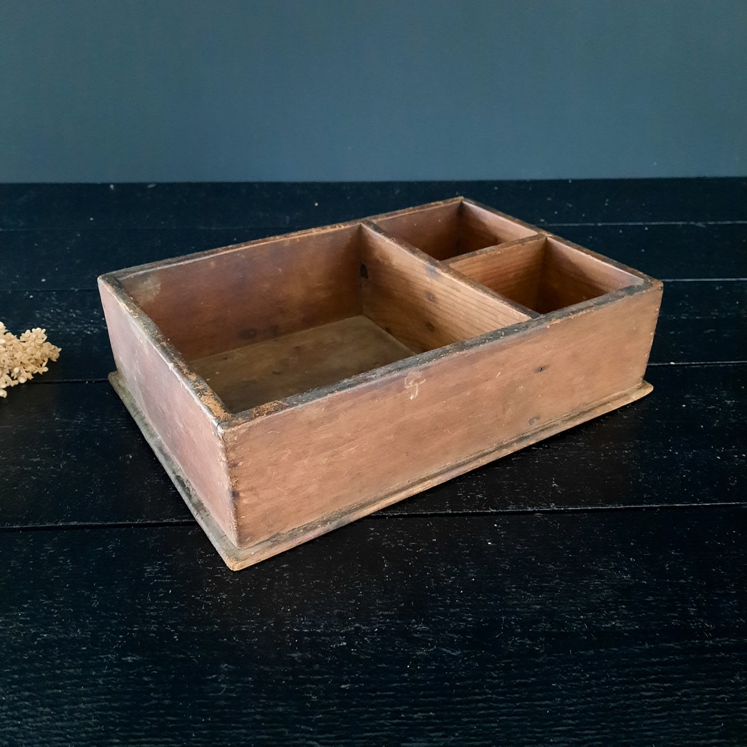 Vintage Divided Wood Box Industrial Storage French Wood Box With ...