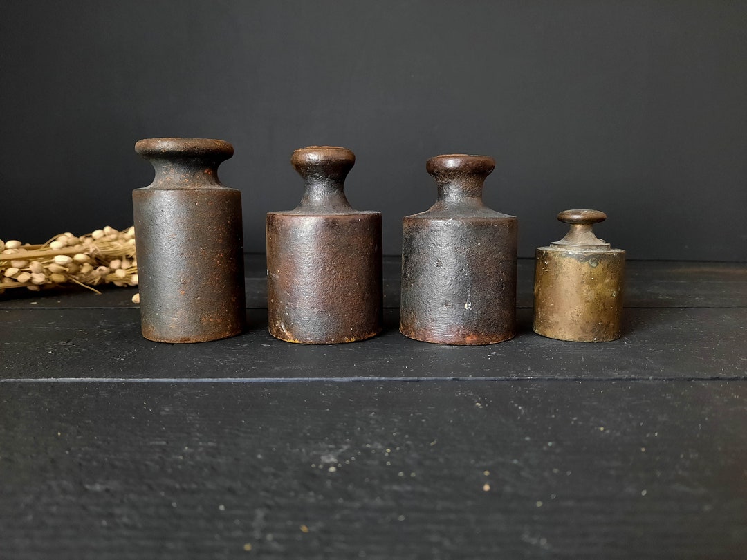 Set of 4 Antique Cast Iron Weight, Round Counterweights, Scale Weights ...