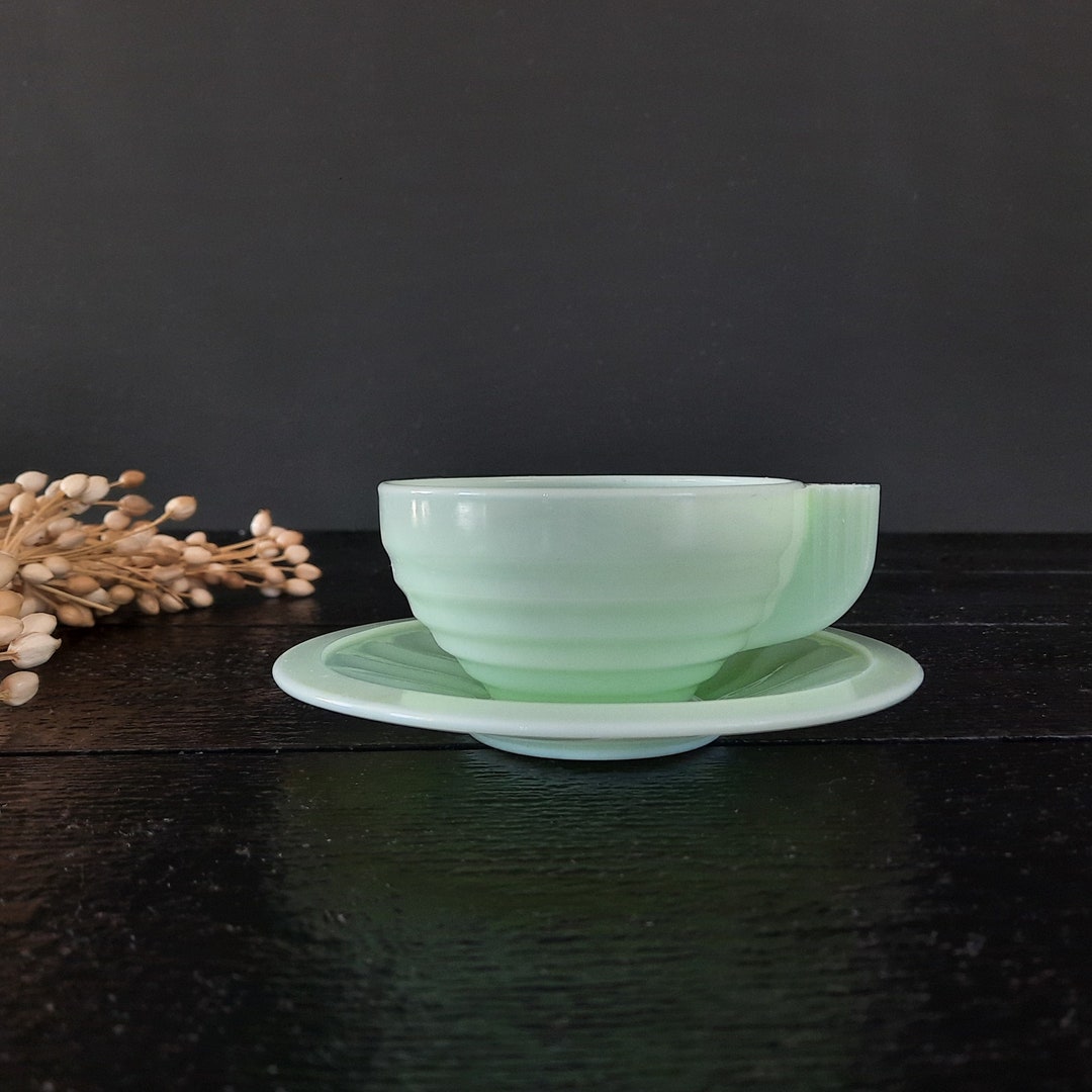 Art Deco French Vintage Jadeite, Jadite Jade Green Milk Glass Tea ...