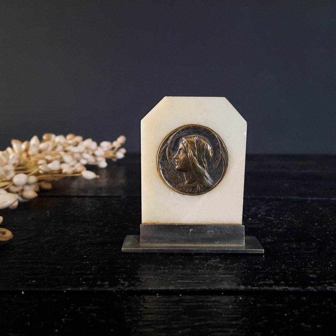 Antique Travel Religious Icon on Marble, Portable Pilgrim's Medallion ...