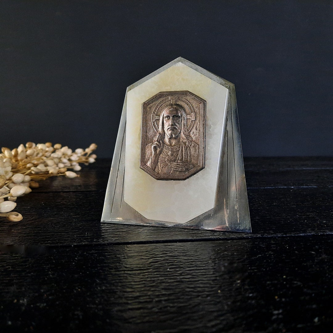 Antique Travel Religious Icon on Marble, Portable Pilgrim's Medallion ...