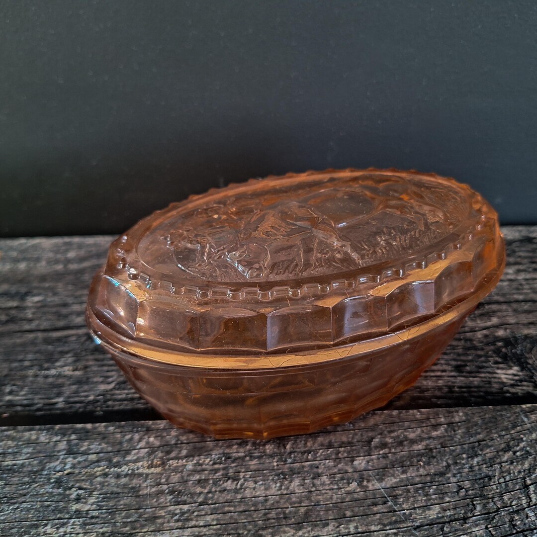 Pink Pressed Glass Cow Butter Dish Vintage French Butter Keep, Pink ...