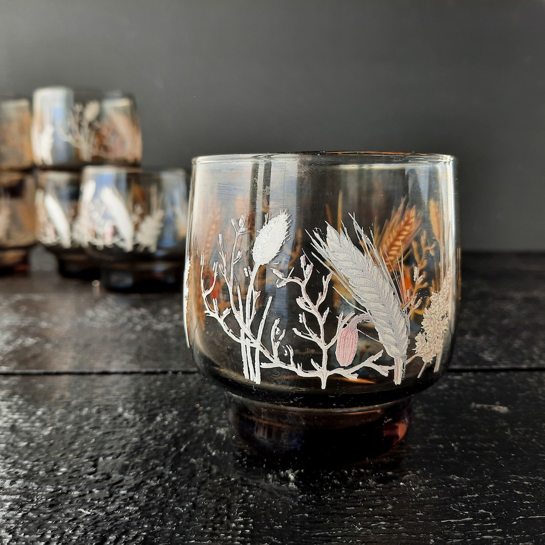 Set of 8 Smoked Glass Water LUMINARC, Wheat Cob Decoration, Arcoroc ...