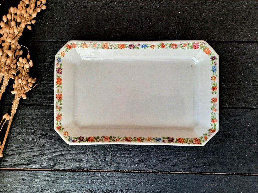 Antique White Ironstone Butchers Plater, Meat Platter With Flowers ...